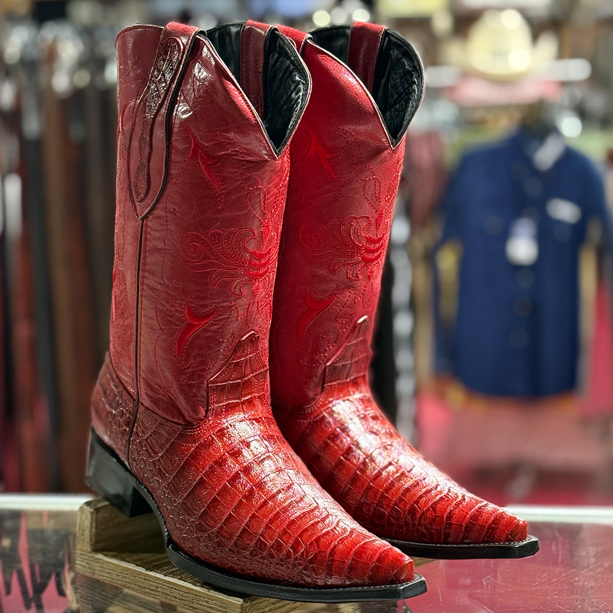 White Diamonds Red Caiman Belly Boots | Cowboy Boots Pointed Toe