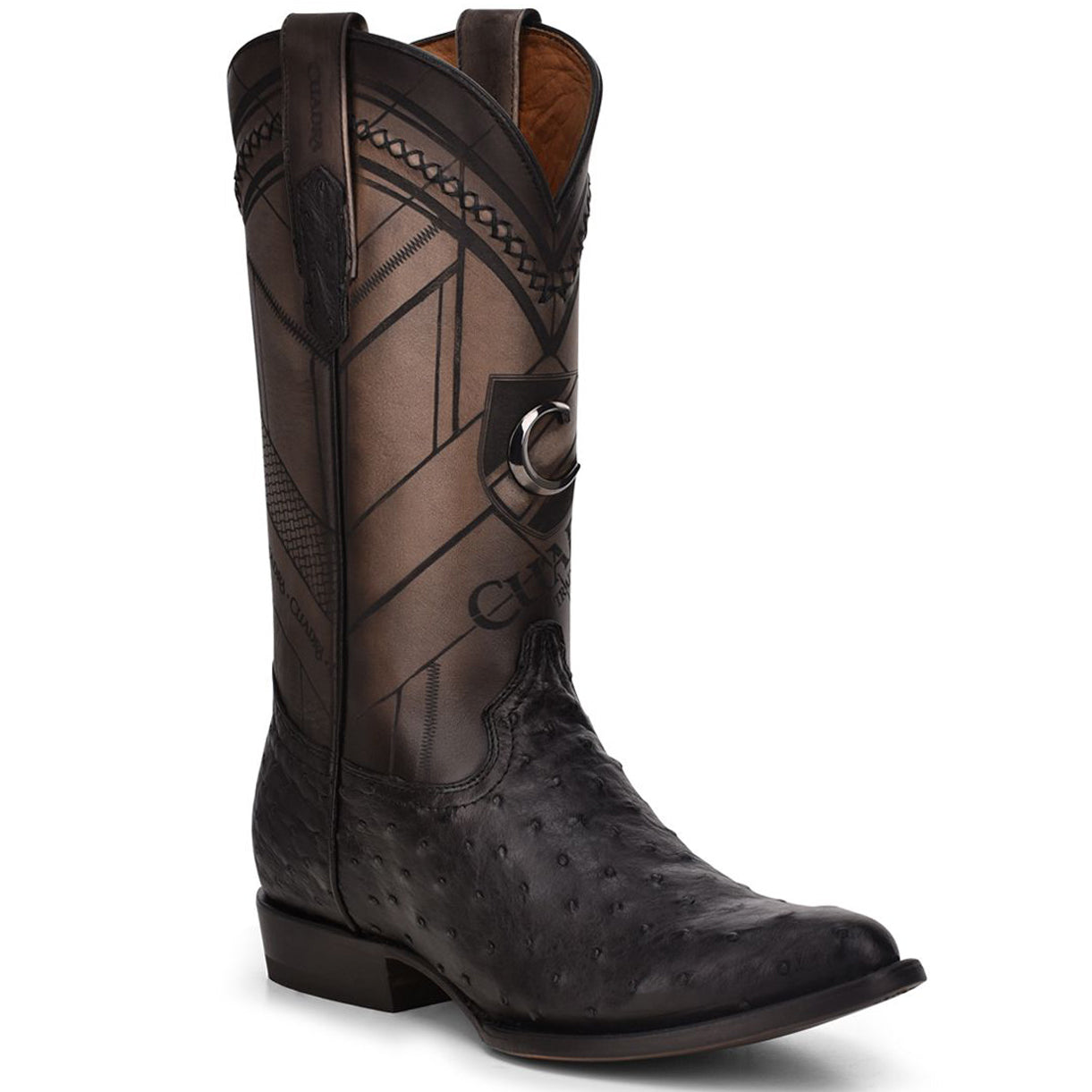Mens Black Ostrich Boots Round Toe - Cuadra Boots