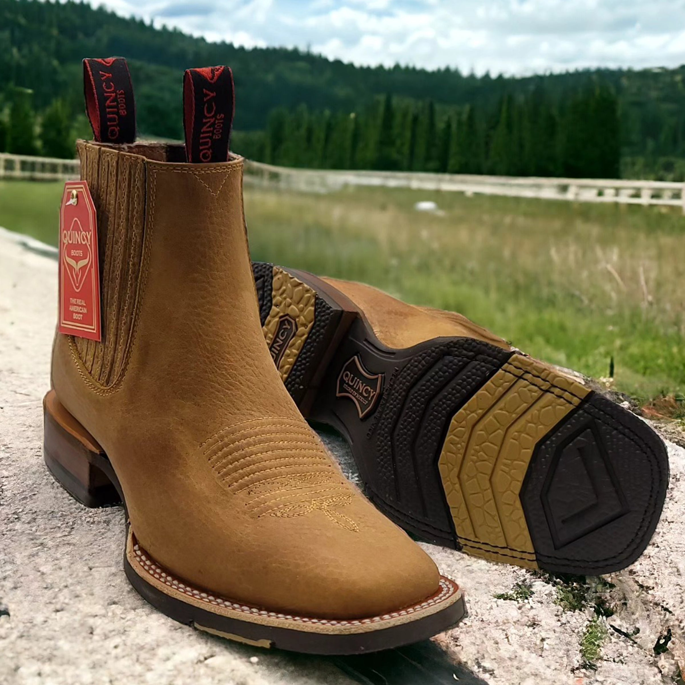 Tan Short Cowboy Boots | Quincy Boots Square Toe