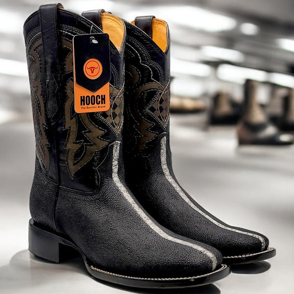 Mens Square Toe Boots Stingray Print | Hooch Boots
