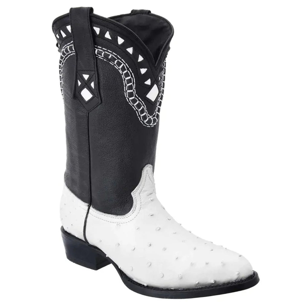 White Ostrich Cowboy Boots J-Toe | White Diamonds Boots