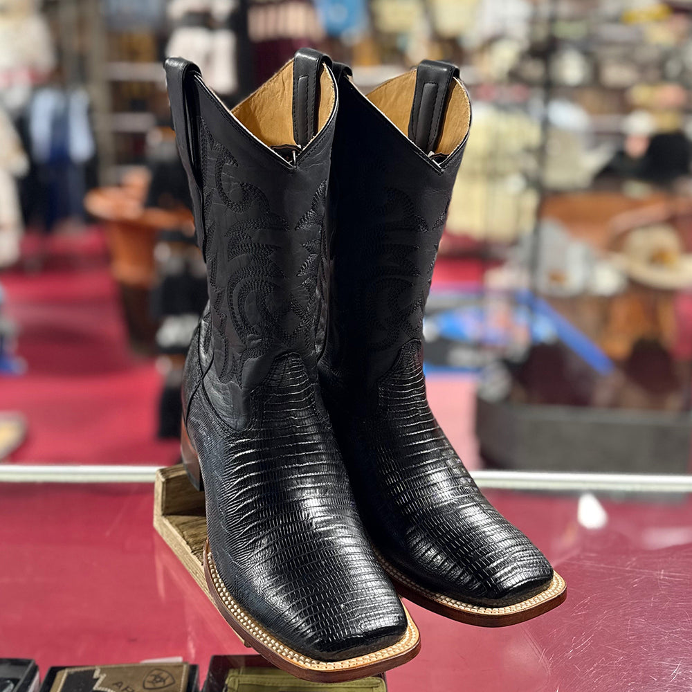 Los Altos Men's Black Lizard Skin Square Toe Cowboy Boots