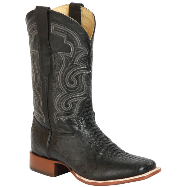 Black Snakeskin Print Cowboy Boots Square Toe