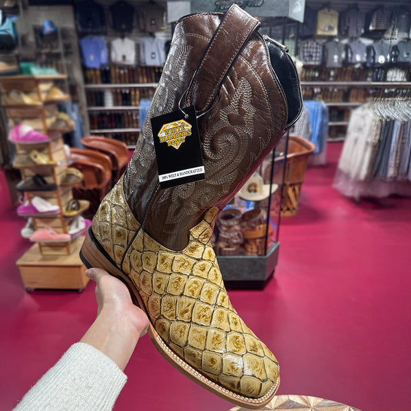Fish Print Boots | White Diamonds Boots Square Toe