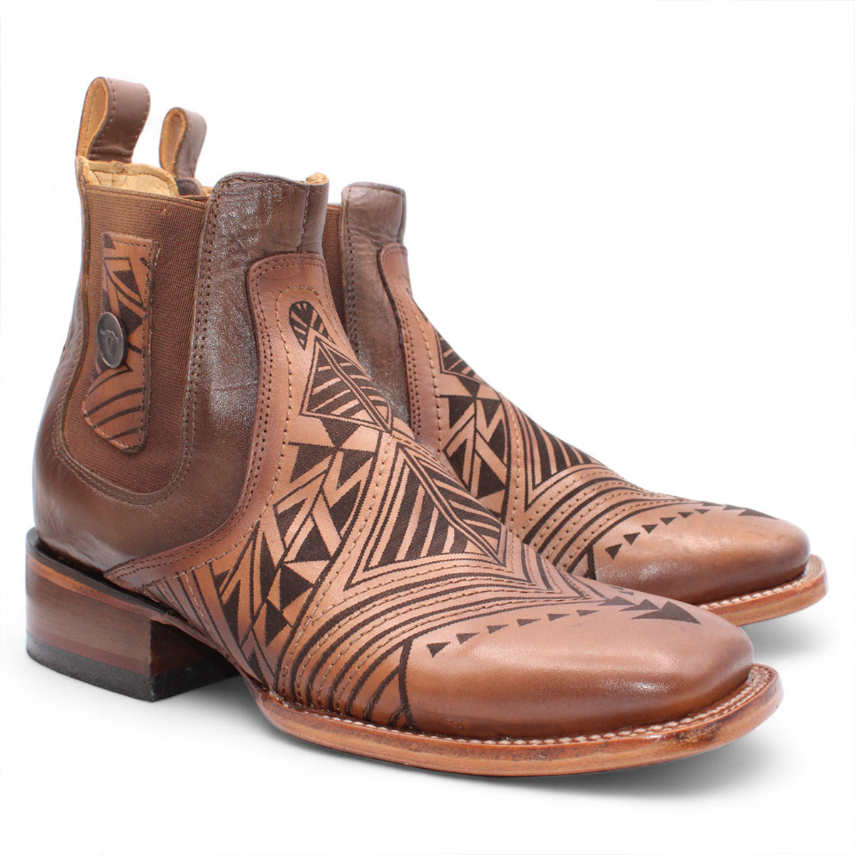 Laser Engraved Ankle Square Toe Boots | Hooch Boots