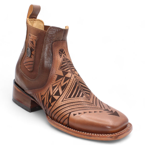 Laser Engraved Ankle Boots | Hooch Boots Square Toe