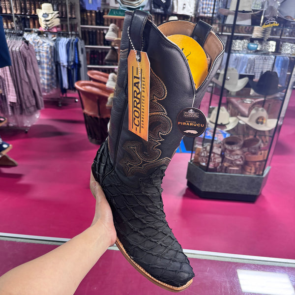Black Pirarucu Boots | Corral Boots Square Toe