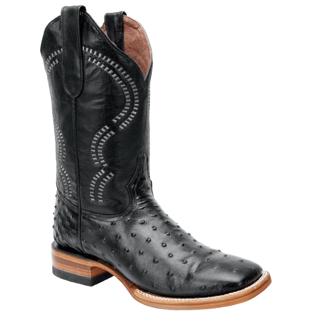 Mens Black Ostrich Print Boots | White Diamonds Boots