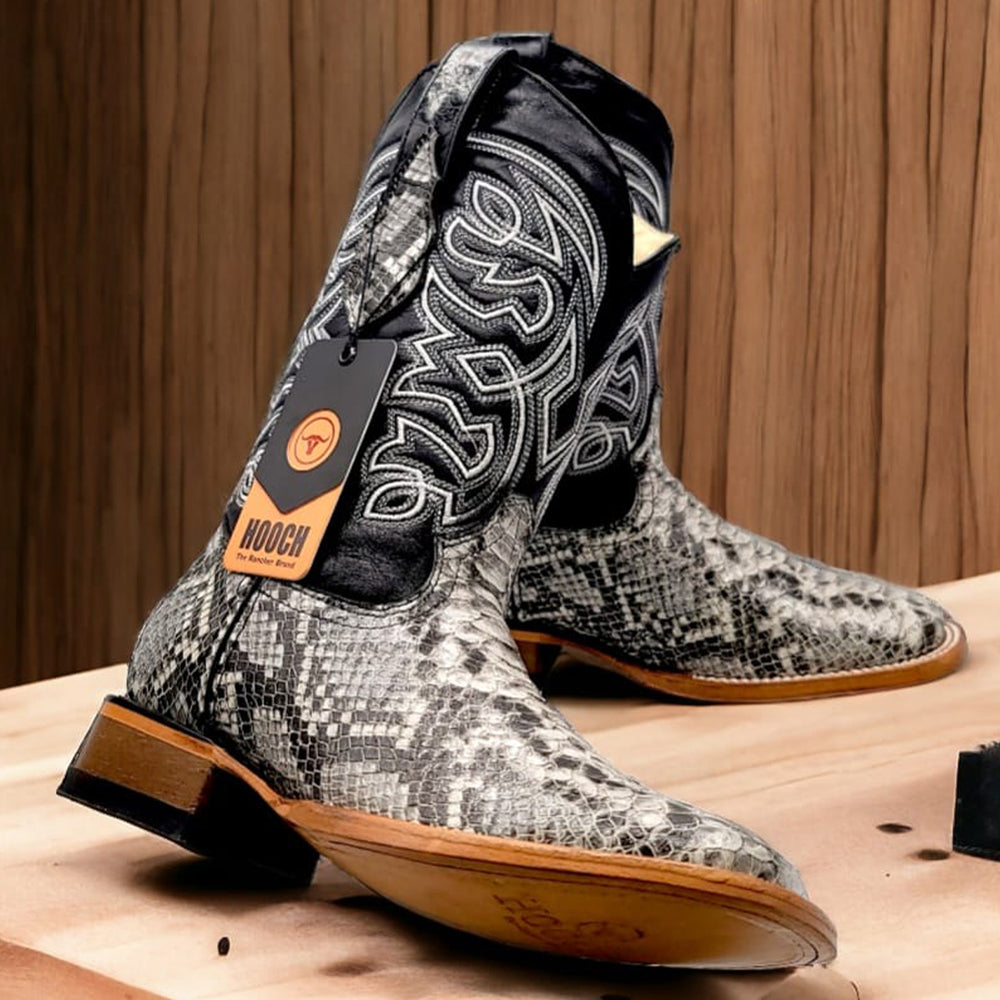 Men's Natural Python Print Western Boots | Hooch Boots Square Toe