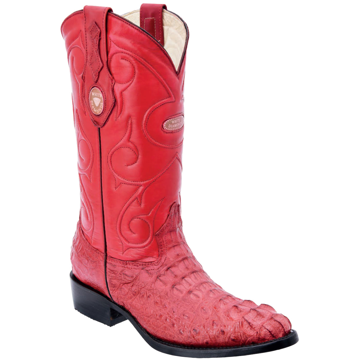 Red Caiman Boots J-Toe | White Diamonds Boots