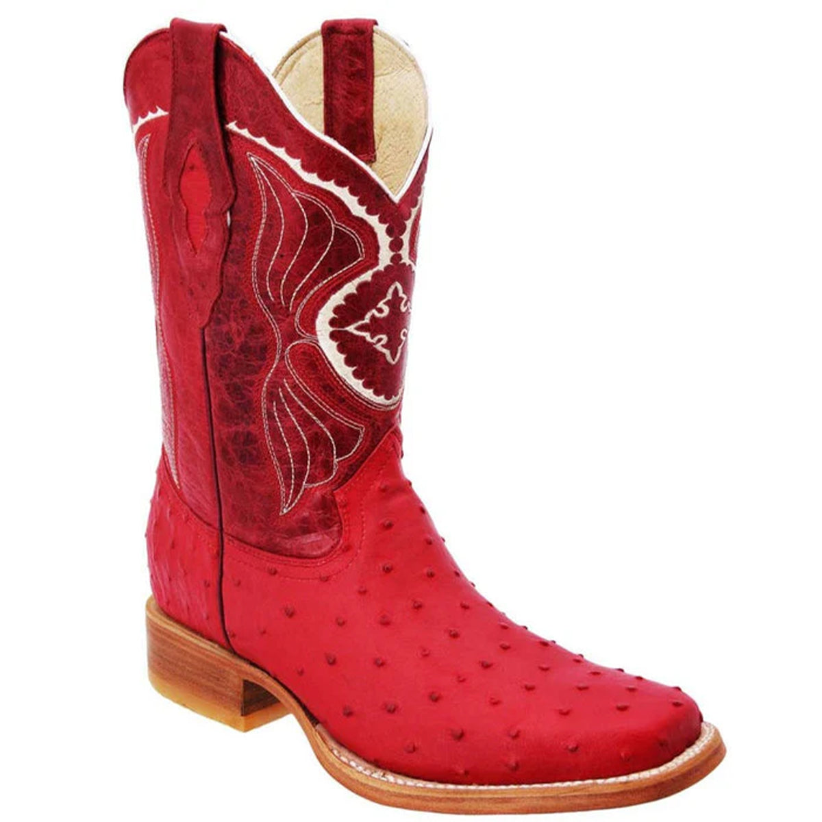 Red Square Toe Boot Ostrich Print | White Diamonds Boots