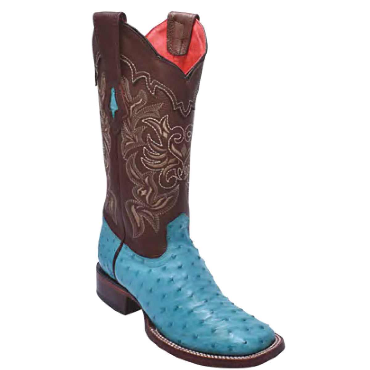 Turquoise Square Toe Ostrich Cowgirl Boots