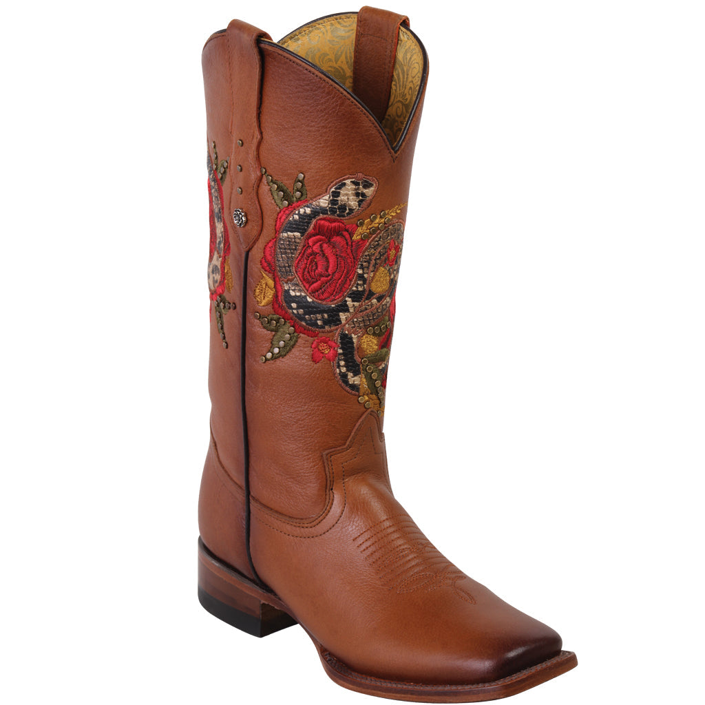 Quincy Snake On Red Rose Cowgirl Boots