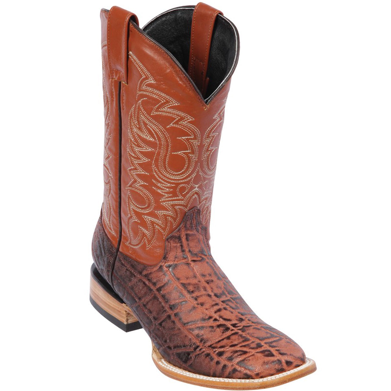 Elephant Print Boots Cognac - Square Toe
