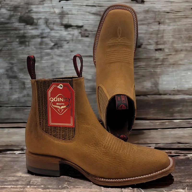 Mens Tan Ankle Boots - Botines Charros Square Toe
